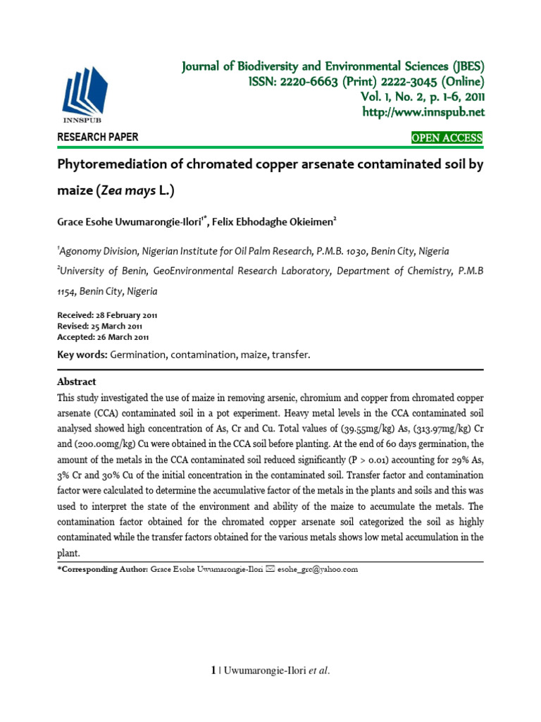 Phytoremediation of chromated copper arsenate contaminated soil by ...