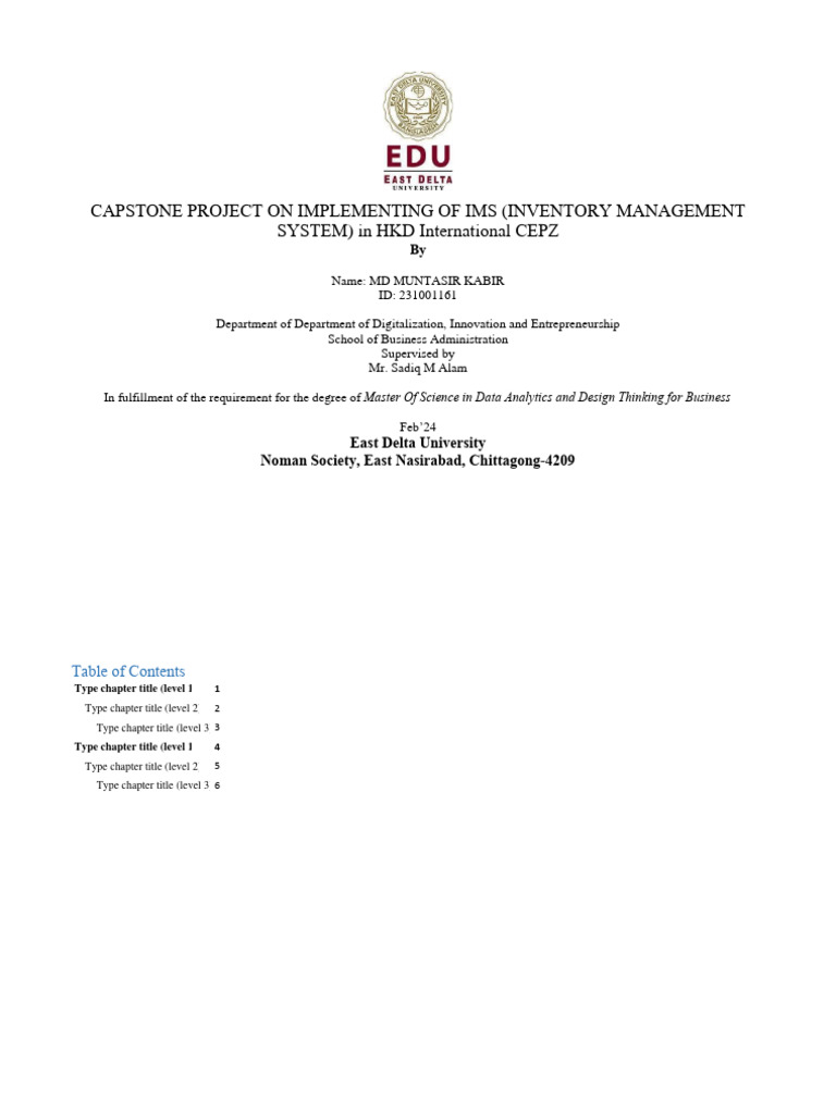 Capstone Project Report On Implementatiof IMS (Inventory Management System) | PDF