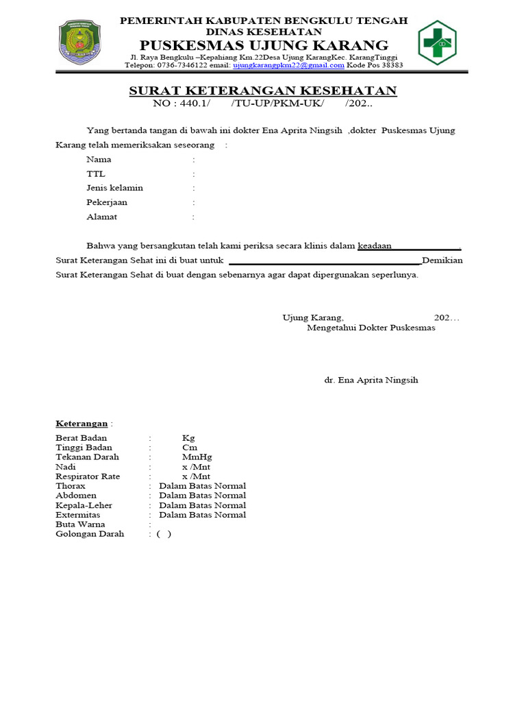 Surat Keterangan Kesehatan Nadine | PDF