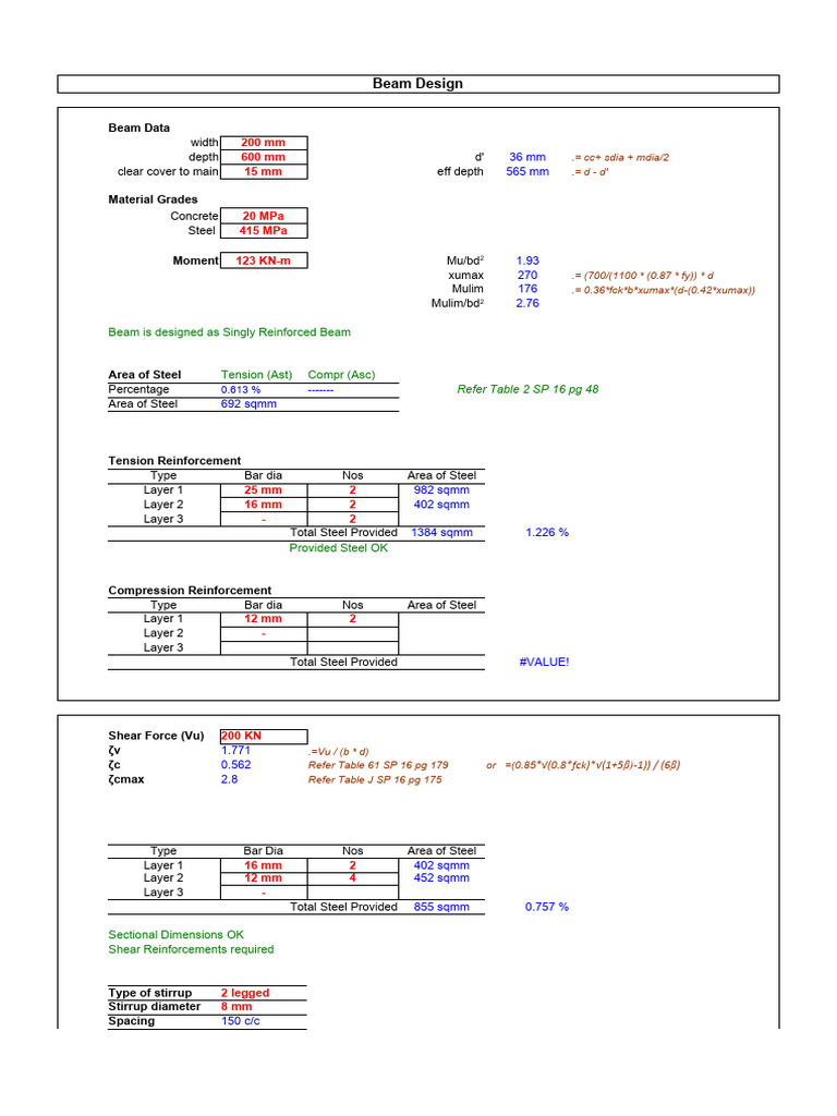 RCC Design | PDF | Beam (Structure) | Bending