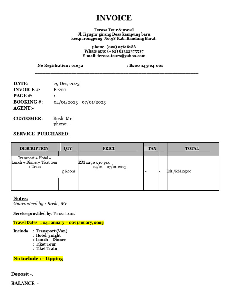 INVOICE Booking 04-07 | PDF