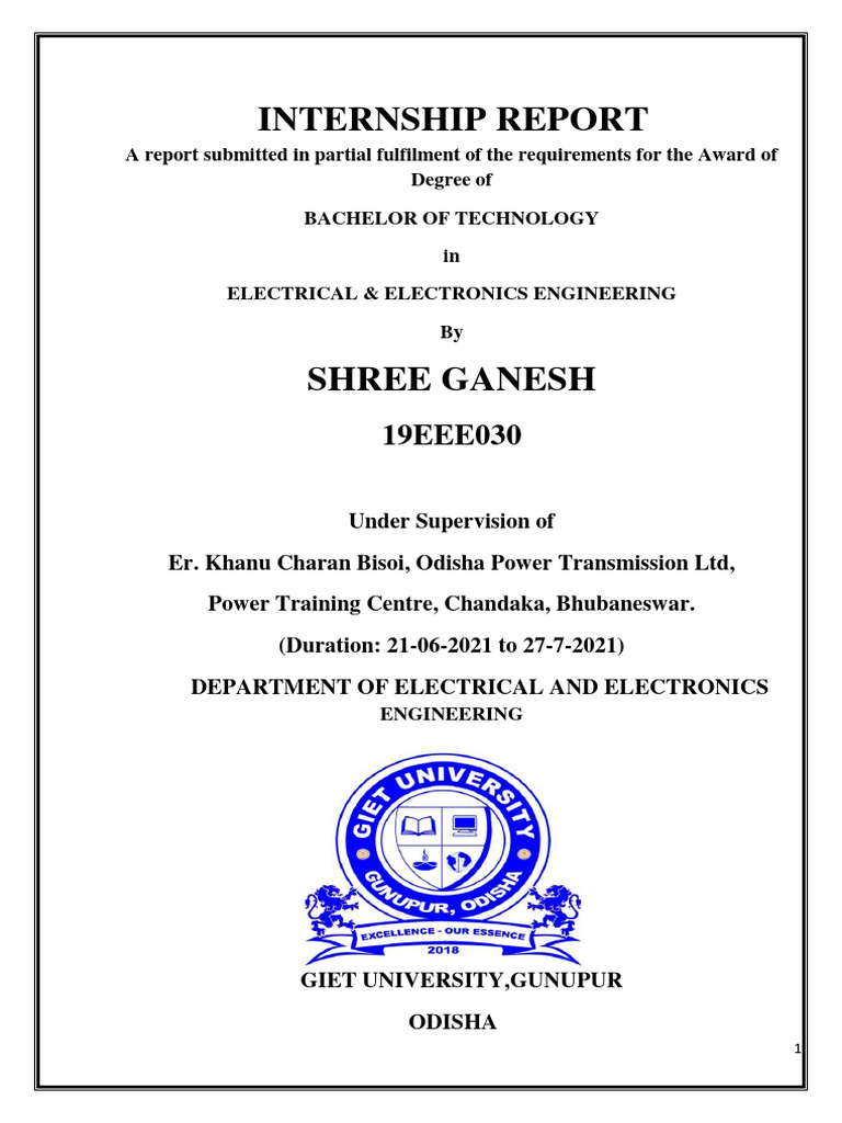 A Report of Summer Internship at Odisha Optcl-1 | PDF | Electrical ...
