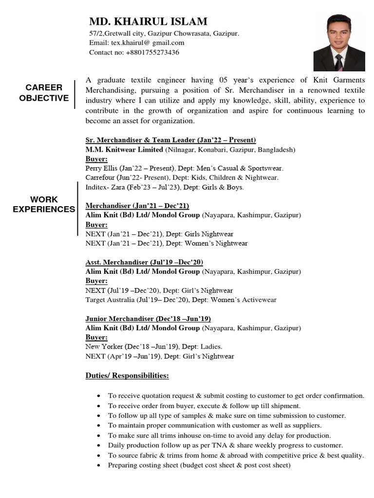 CV - Khairul Islam | PDF | Textiles