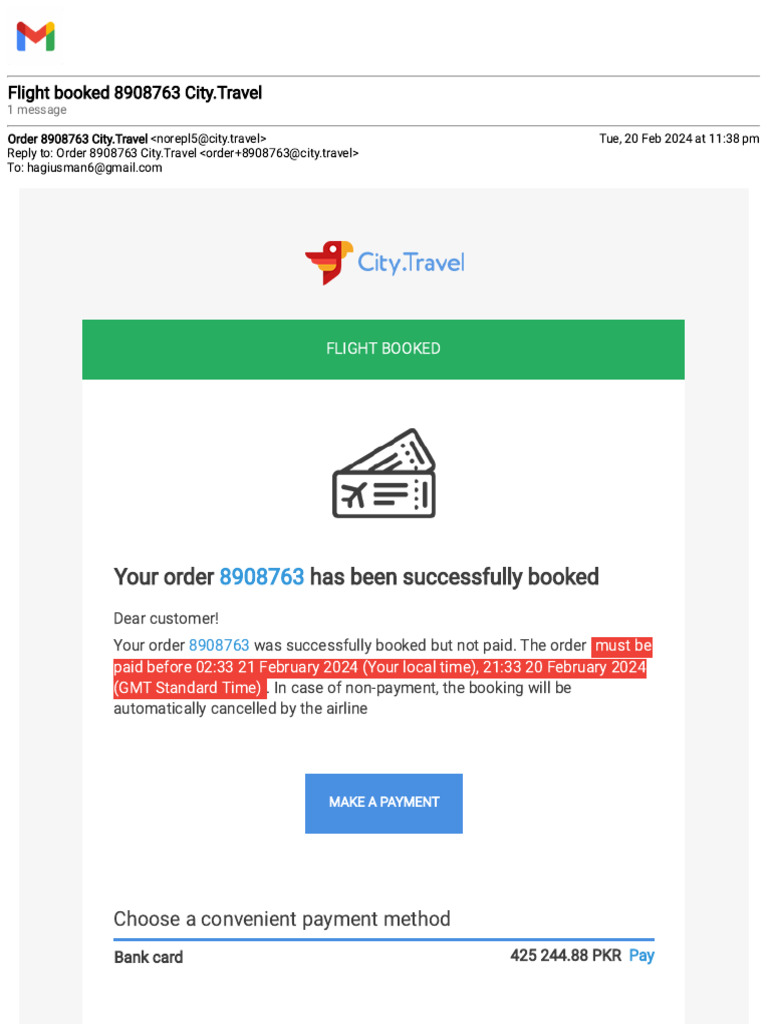 Gmail - Flight Booked 8908763 City - Travel | PDF | John F. Kennedy ...