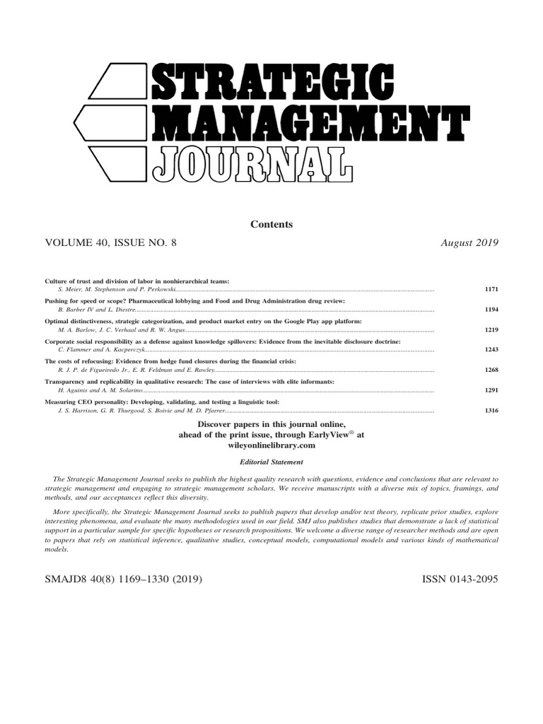 Strategic Management Journal - 2019 - Table of Contents | PDF ...