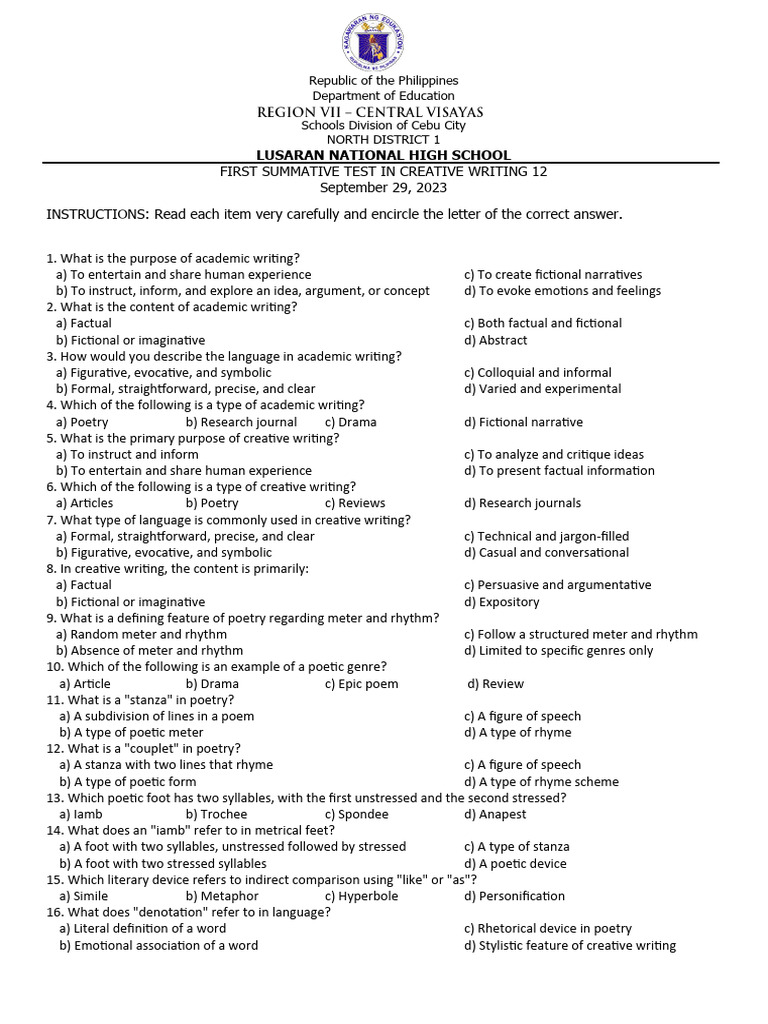 Summative in Creative Writing | PDF | Poetry | Metre (Poetry)