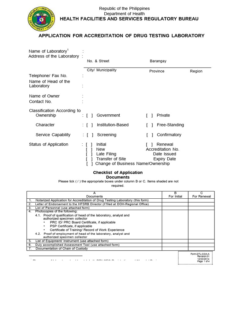 Drug Testing Laboratory Accreditation Form | PDF