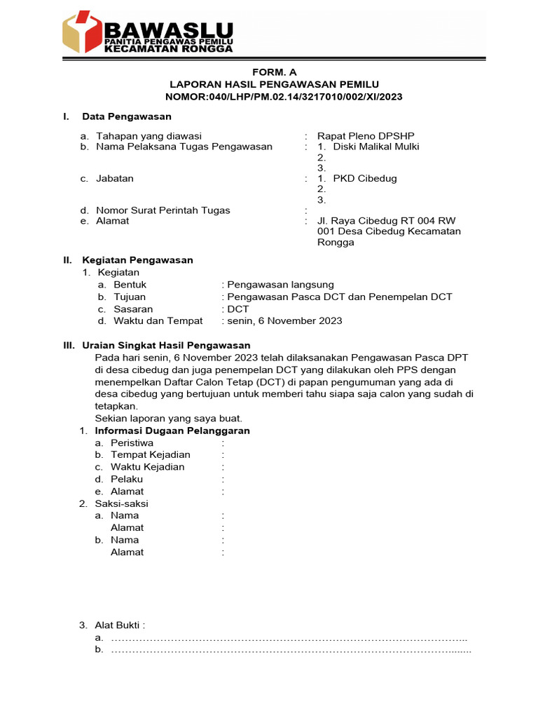 Form A Pengawasan DCT | PDF