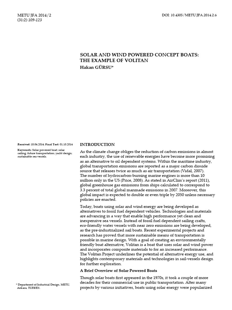 Solar and Wind Powered Concept Boats: The Example of Volitan | PDF