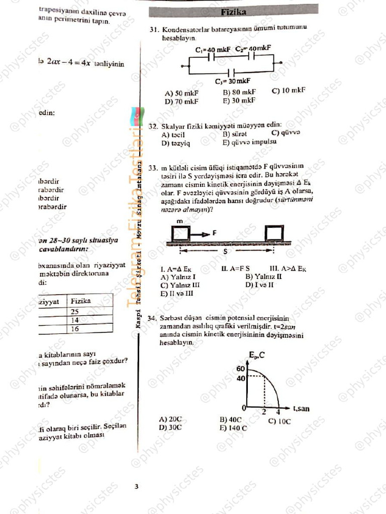 Kaspi 10-Cu Sinif I Qrup Fizika | PDF