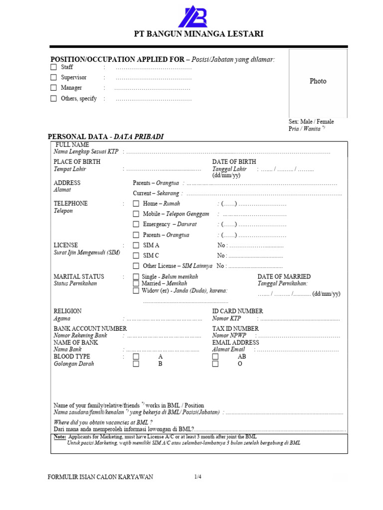 Form Data Pelamar New | PDF