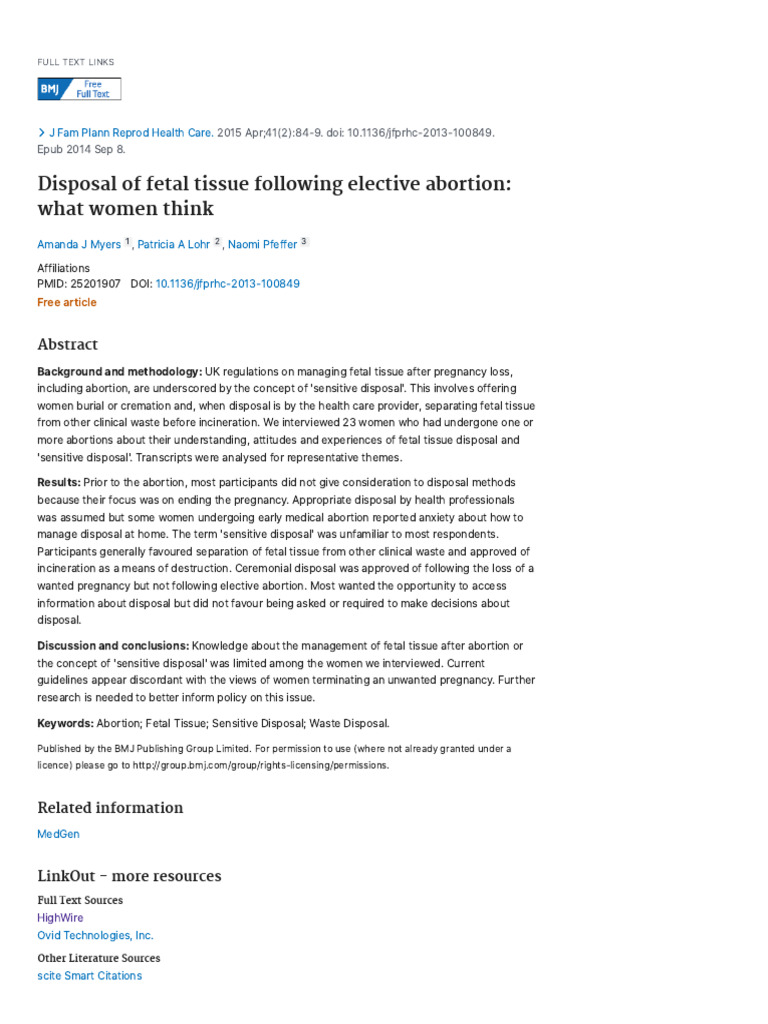 Disposal of Fetal Tissue Following Elective Abortion - What Women Think ...