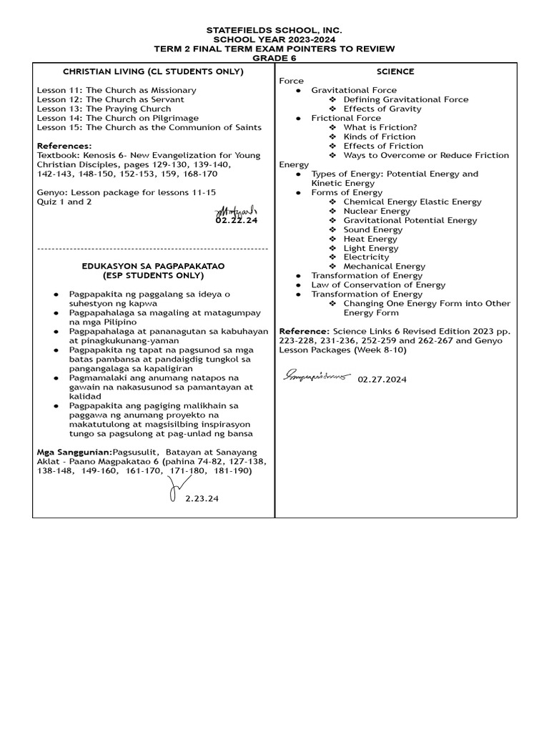 Grade 6 Final Term Pointer Term 2 | PDF