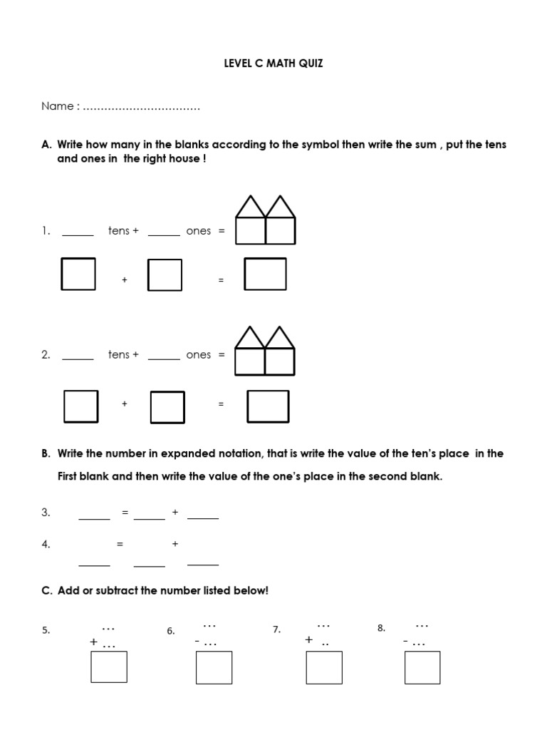 Level C Math Quiz Blank | PDF