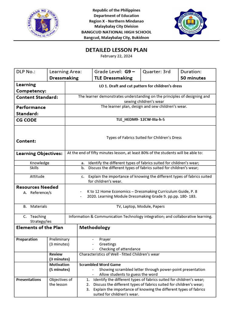 Detailed Lesson Plan: DLP No.: Learning Area: Grade Level: G9 - Quarter: 3rd Duration | PDF
