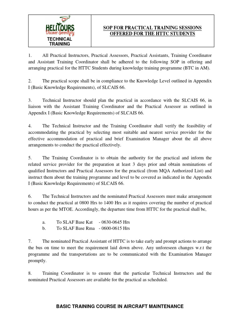 SOP For Practical Training Sessions | PDF