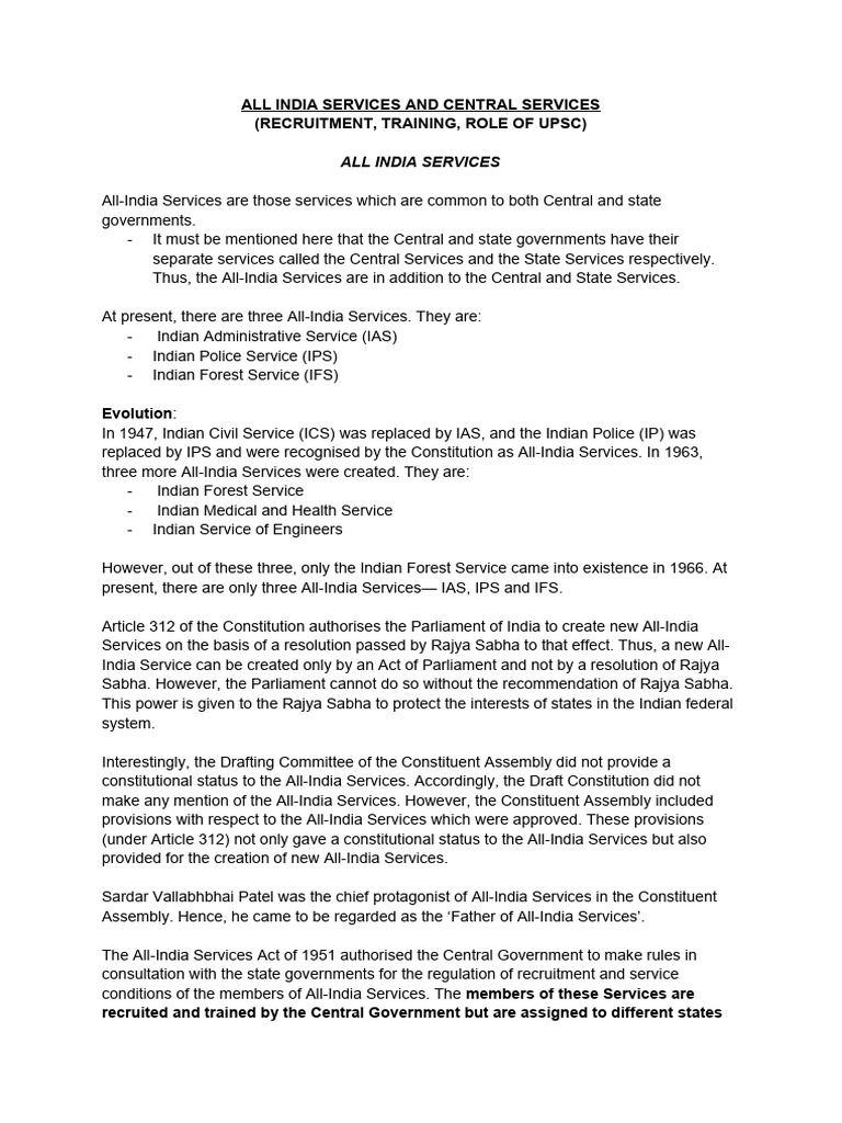 All India Services and Central Services | PDF