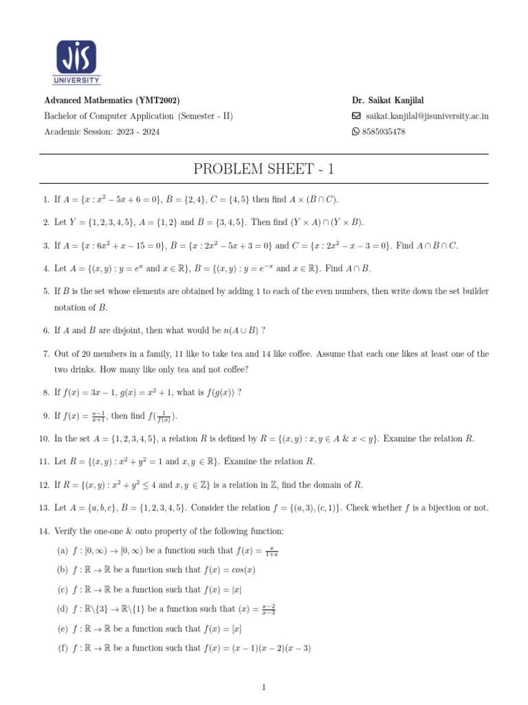 Problem Sheet-1 (YMT2002) | PDF | Mathematics | Drink