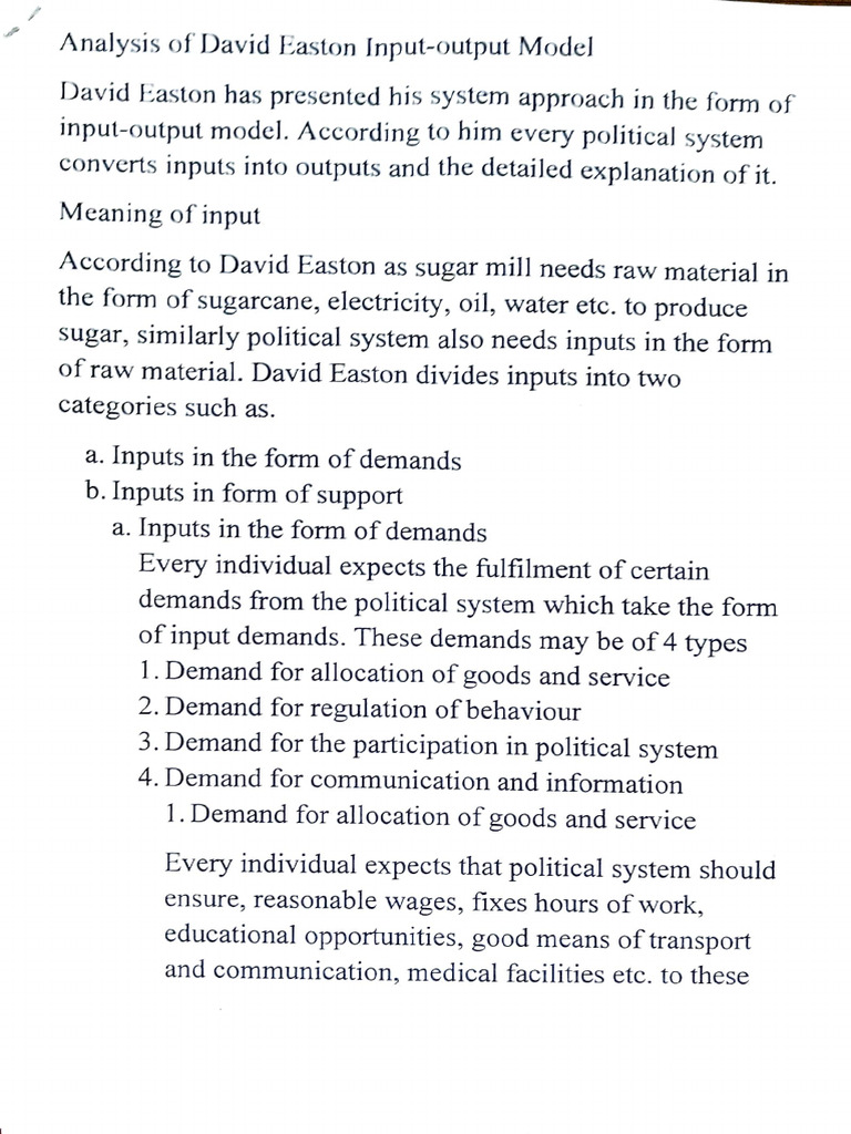 Analysis of David Easton Input Output Model | PDF