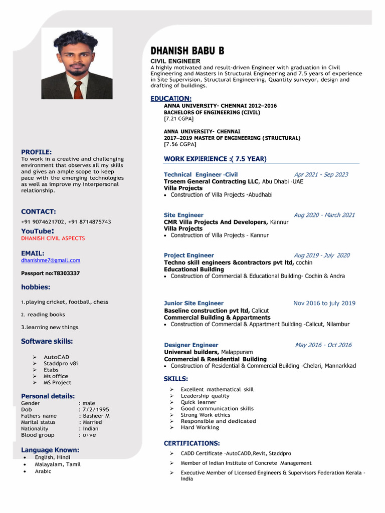Dhanish Babu - Civil Engineer CV | PDF
