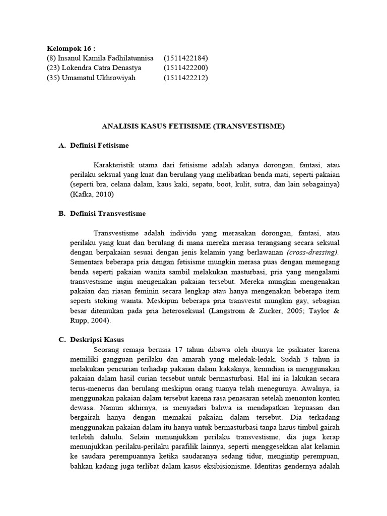 Analisis Kasus Fetisisme (Transvestisme) - Kel 16 | PDF