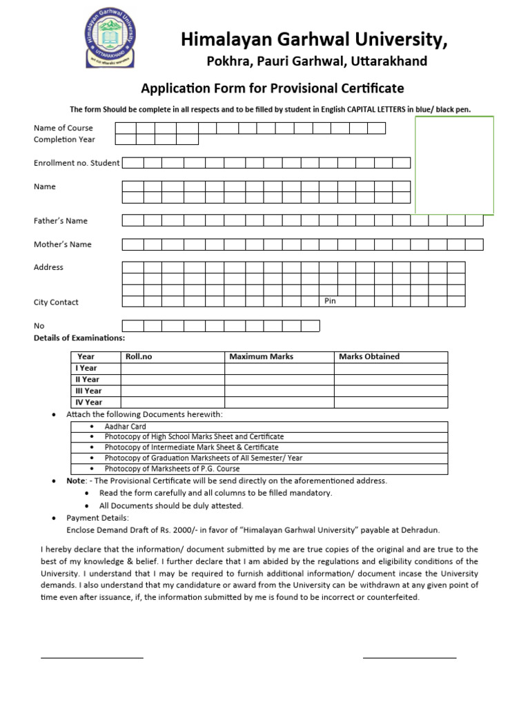 5dbc0b6023e09 - Application Form With Provisional | PDF