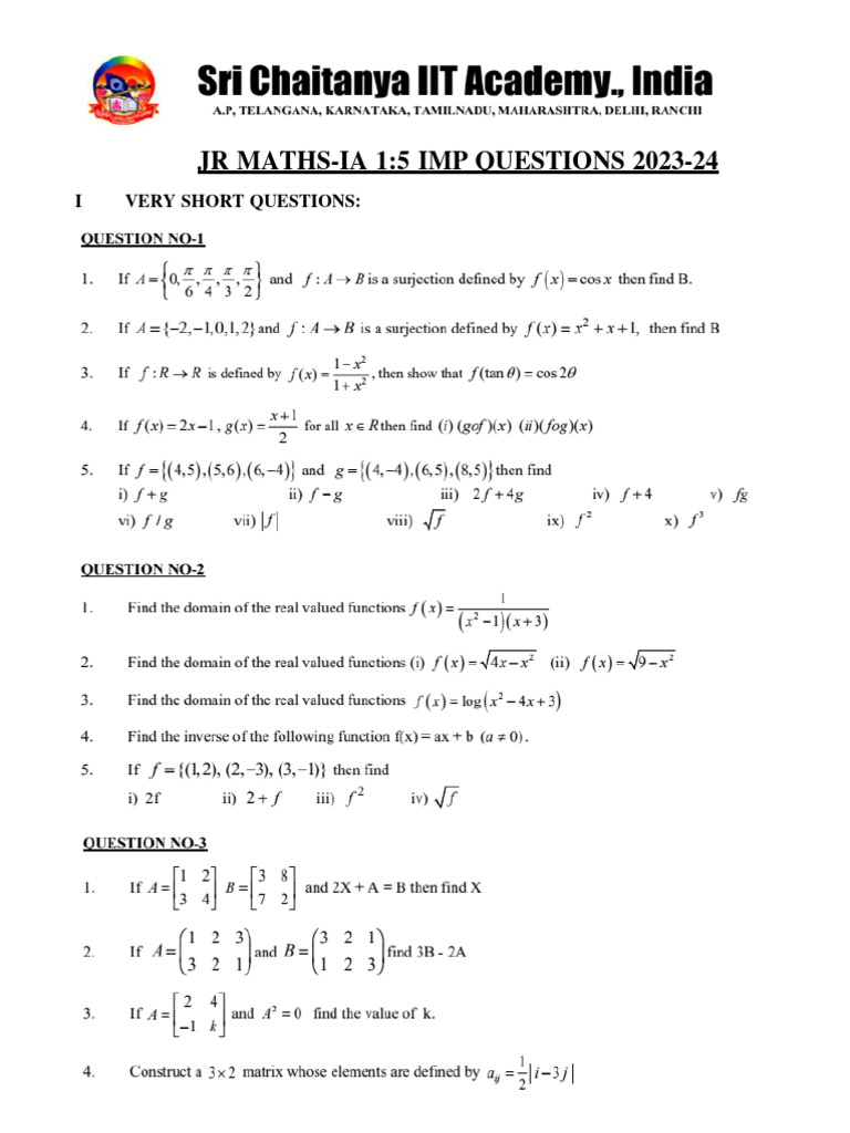 TS - JR - Maths-1a - Imp Questions - 05-02-24 | PDF | Triangle | Mathematical Analysis
