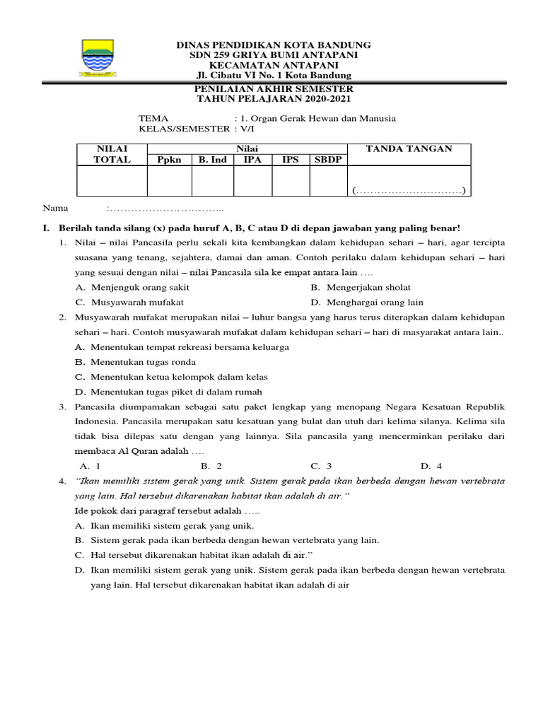Soal Pas Tema 1 | PDF