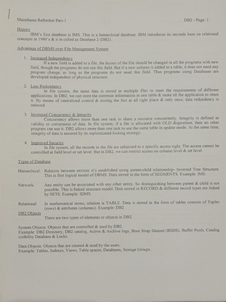 Mainframe DB2 - Refresher | PDF