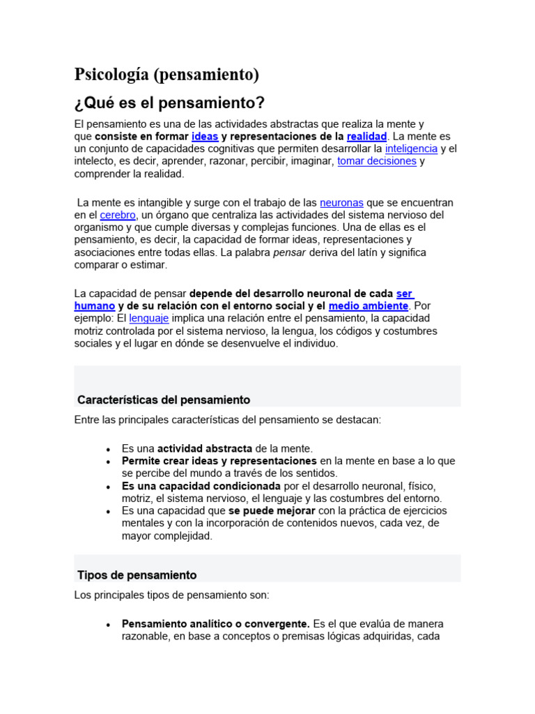 Tipos de Pensamiento Psicologia | PDF