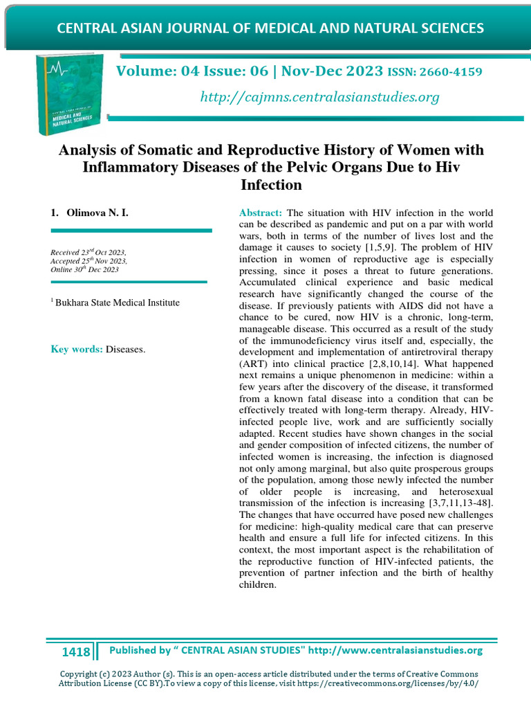 Analysis of Somatic and Reproductive History of Women with Inflammatory ...