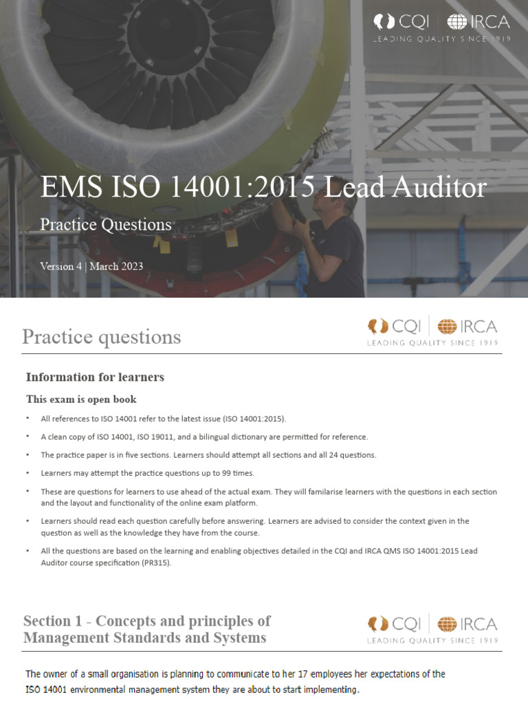 EMS ISO 14001 Lead Auditor Practice Questions v4 - 200323 | PDF
