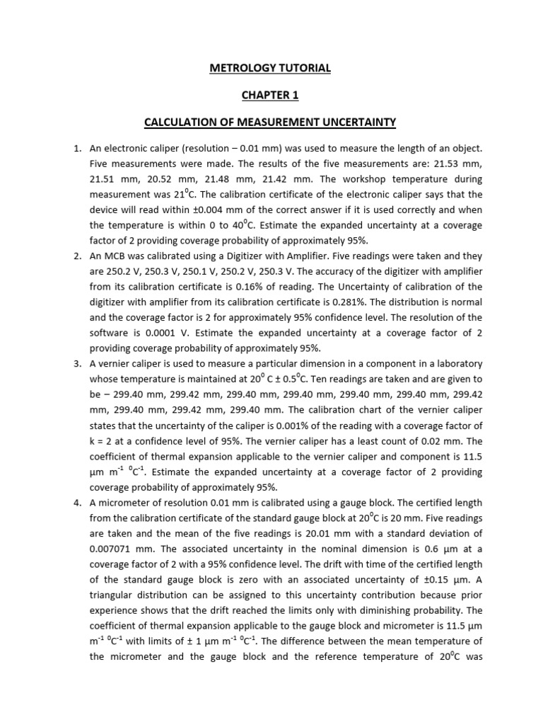 Tutorial On Calculation of Uncertainty | PDF | Engineering Tolerance ...