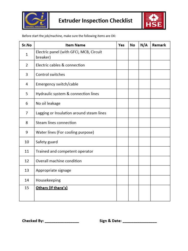 Extruder Inspection Checklist Guide | PDF