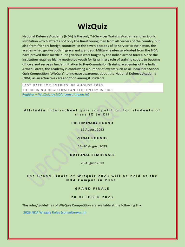 Notice For Upcoming Quizzes | PDF | Military