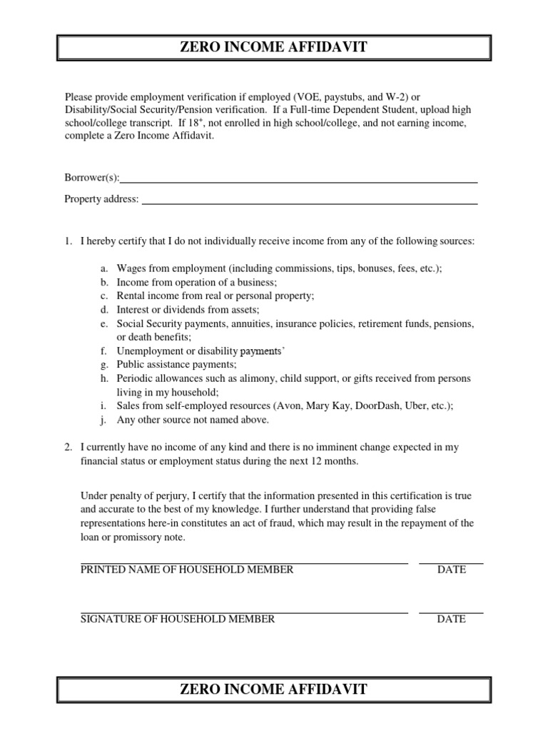 Zero Income Affidavit | PDF Zero Income Affidavit | PDF