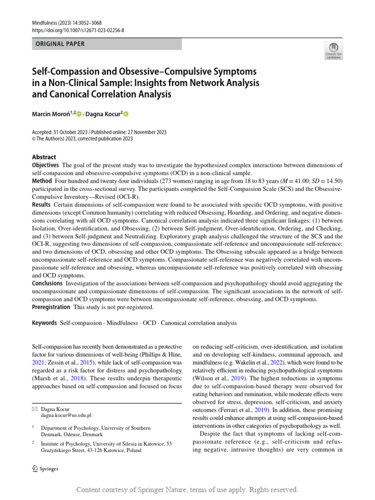Self-Compassion and Obsessive-Compulsive Symptoms | PDF | Obsessive ...