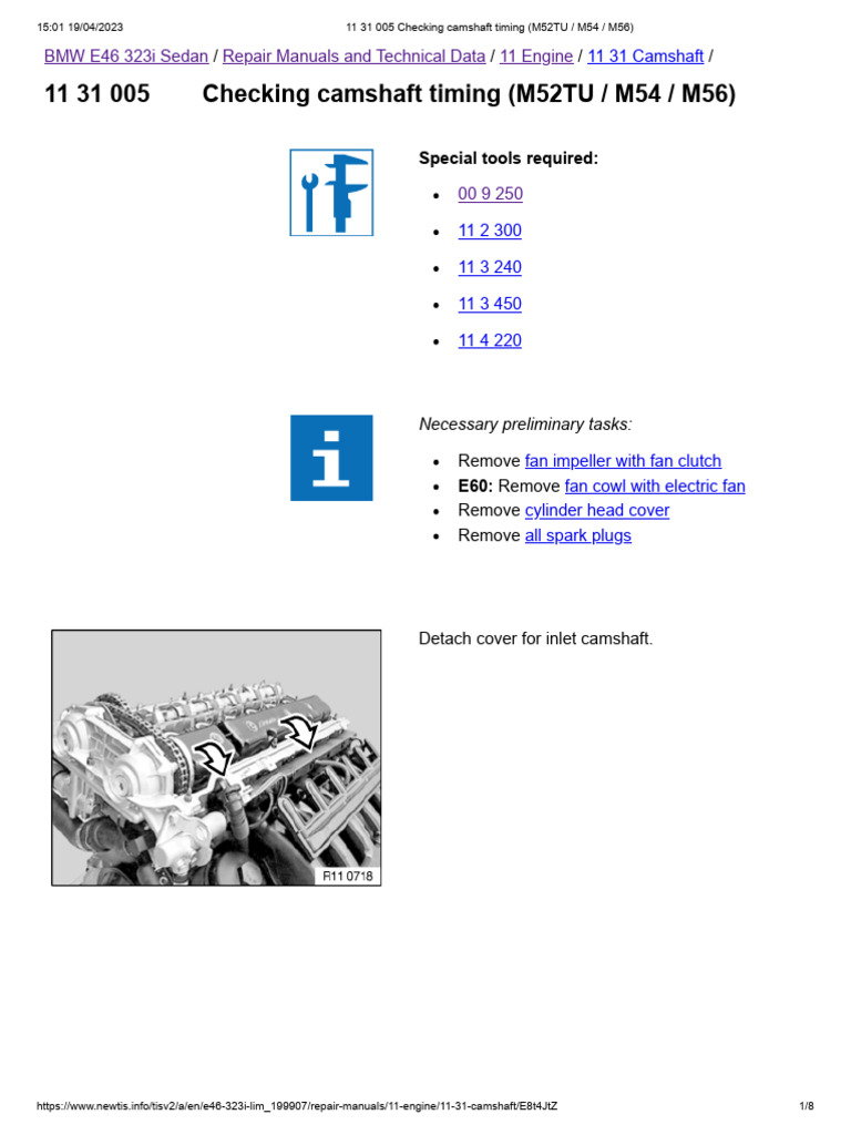 11 31 005 Checking Camshaft Timing (M52TU - M54 - M56) | PDF