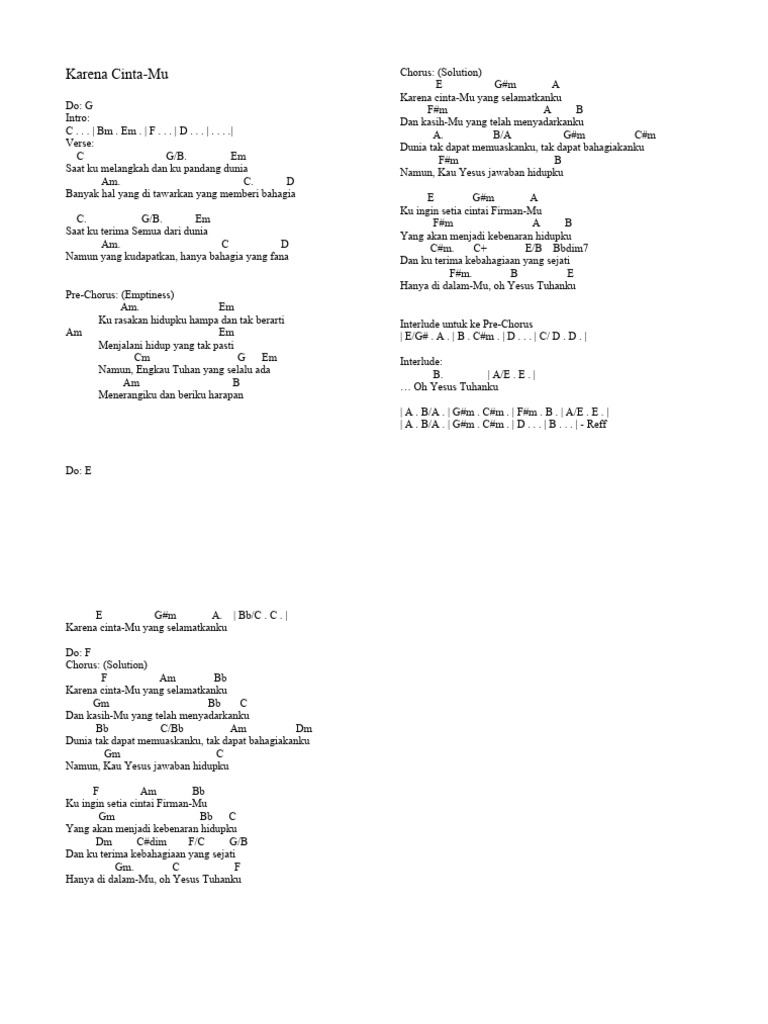 Karena Cinta-Mu Chord | PDF
