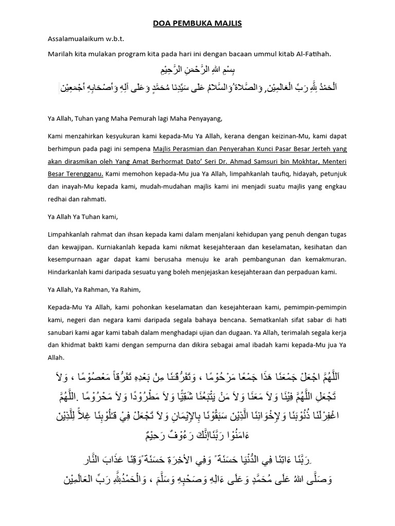 Doa Pembuka Majlis | PDF