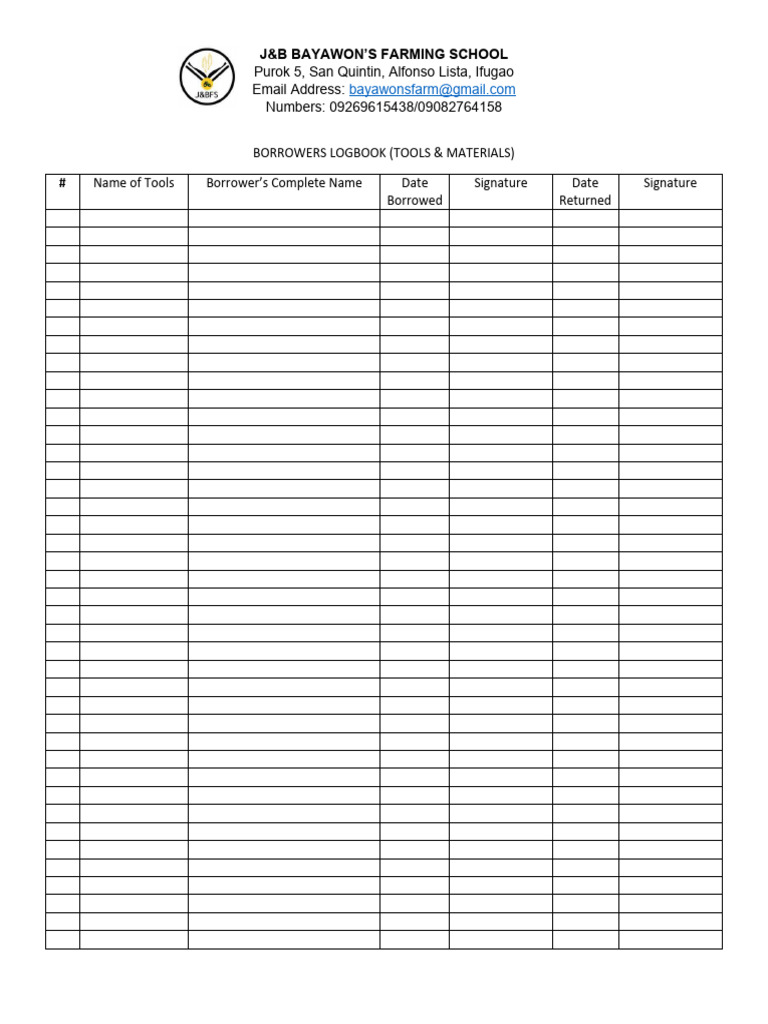 Borrowers Logbook for Farming Tools | PDF