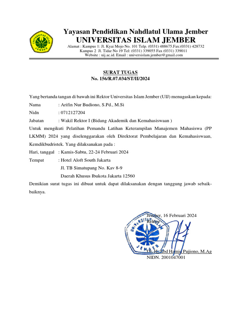 Surat Tugas Warek 1 | PDF