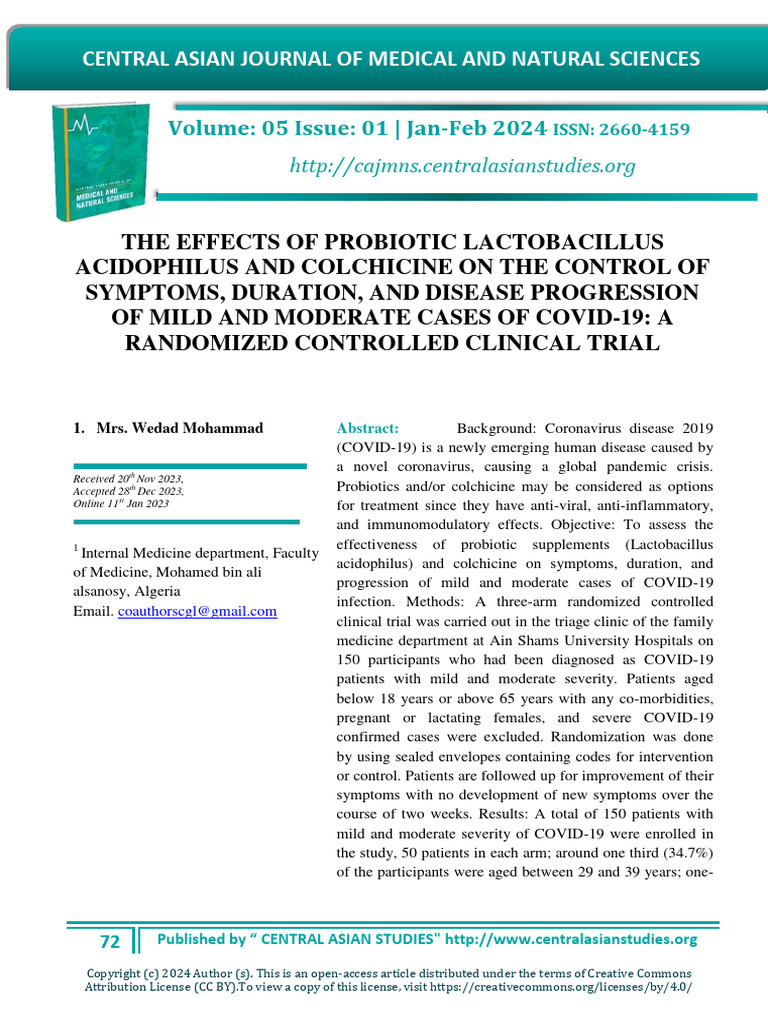 Volume: 05 Issue: 01 - Jan-Feb 2024: Central Asian Journal of Medical ...