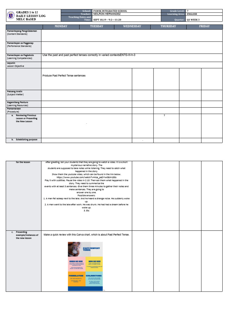 Melc DLL Eng 7 Week 4 q1 Done | PDF