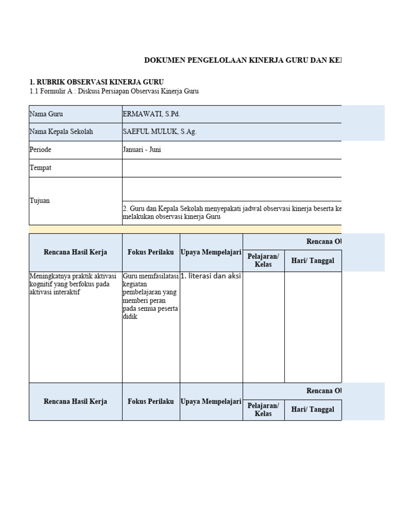 Contoh Form Observasi Kinerja Guru | PDF