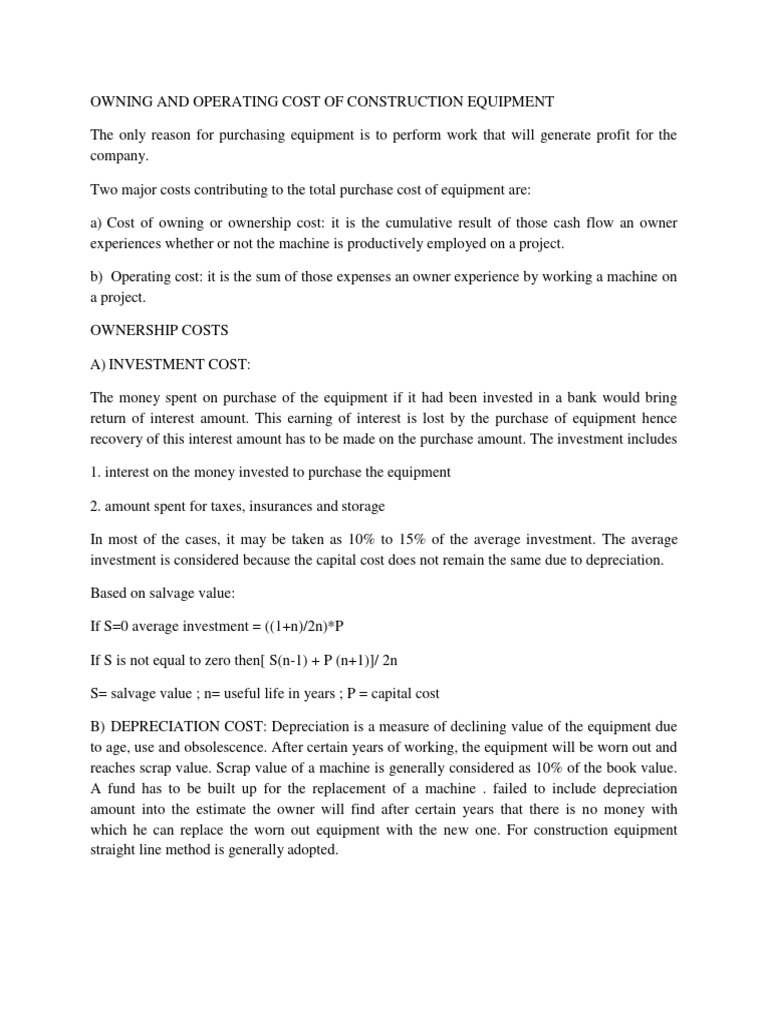 Equipment Costs, Maintenance, Flow Chart | PDF | Depreciation | Cost