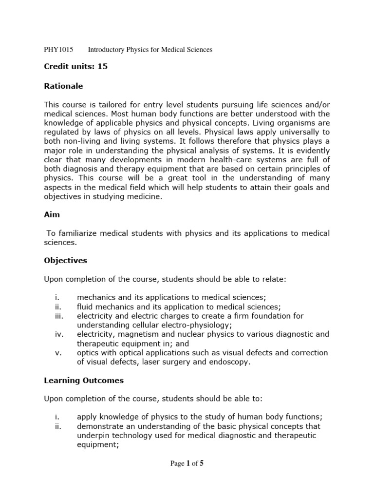 Physics in Medical Sciences Course | PDF | Momentum | Force