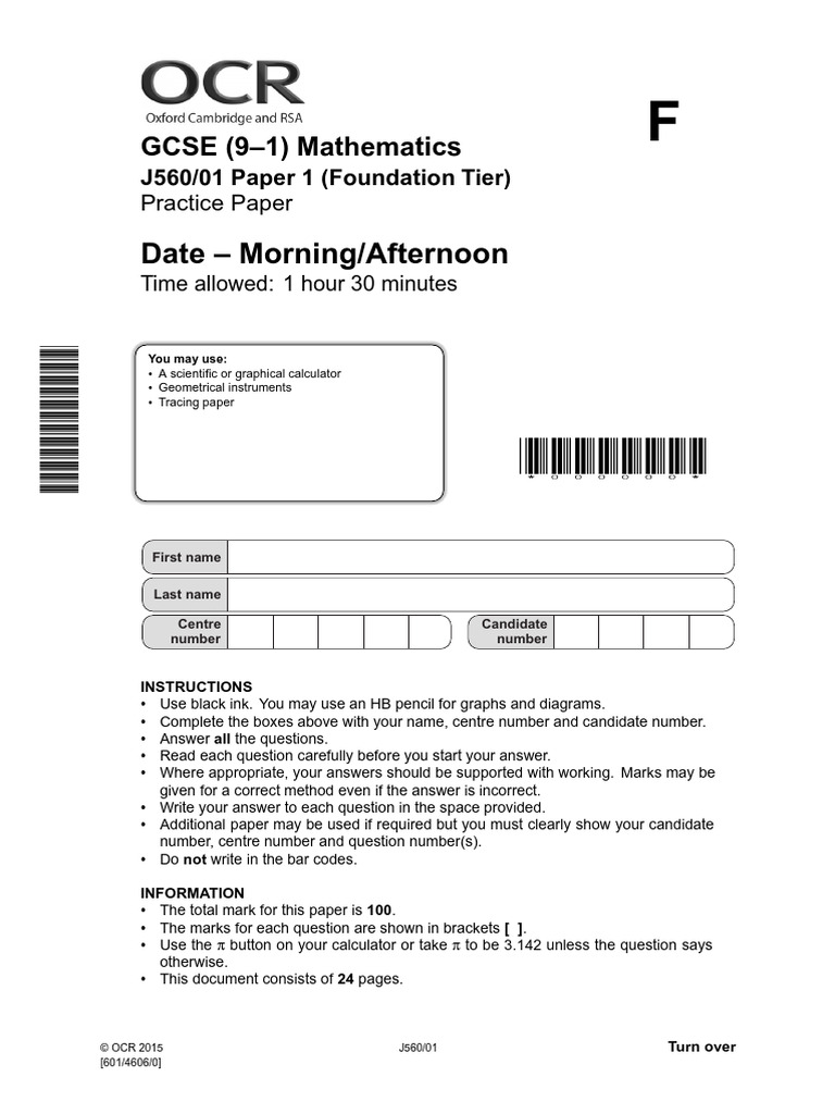 OCR Practice 1 Foundation 1 | PDF | Mathematics