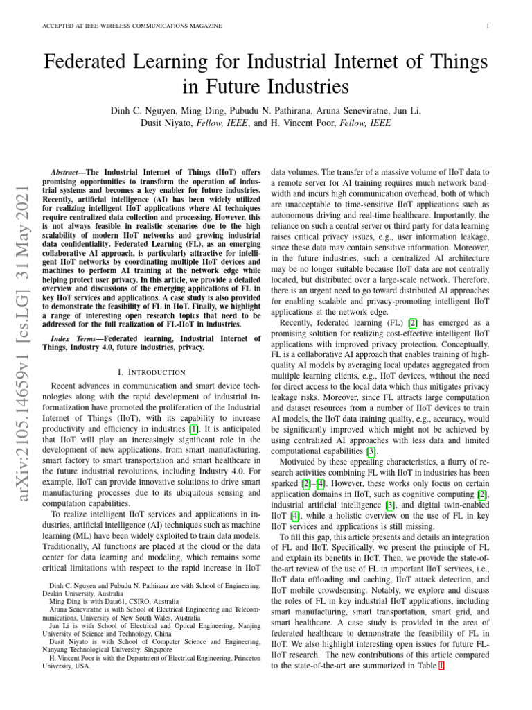 Federated Learning For Industrial Internet of Things in Future Industries | PDF | Artificial ...