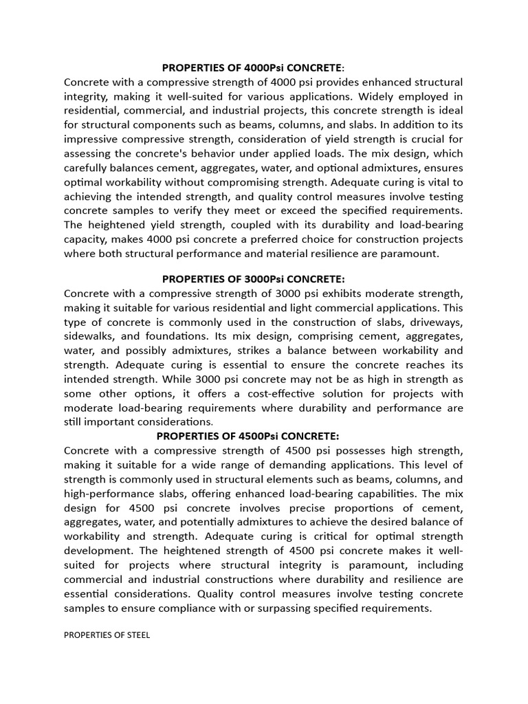 Properties of 4000psi Concrete Lab Report 1 | PDF | Concrete | Strength ...